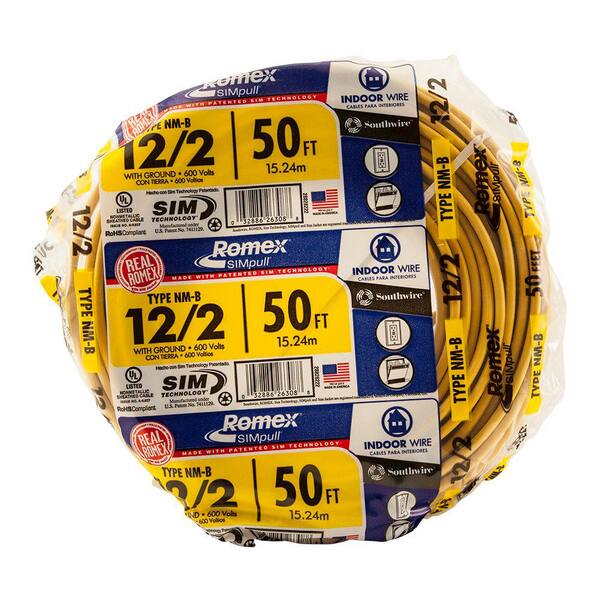 50ft Electrical Cable Coil Southwire Romex SIMpull 12/2 NM-B Cable ...