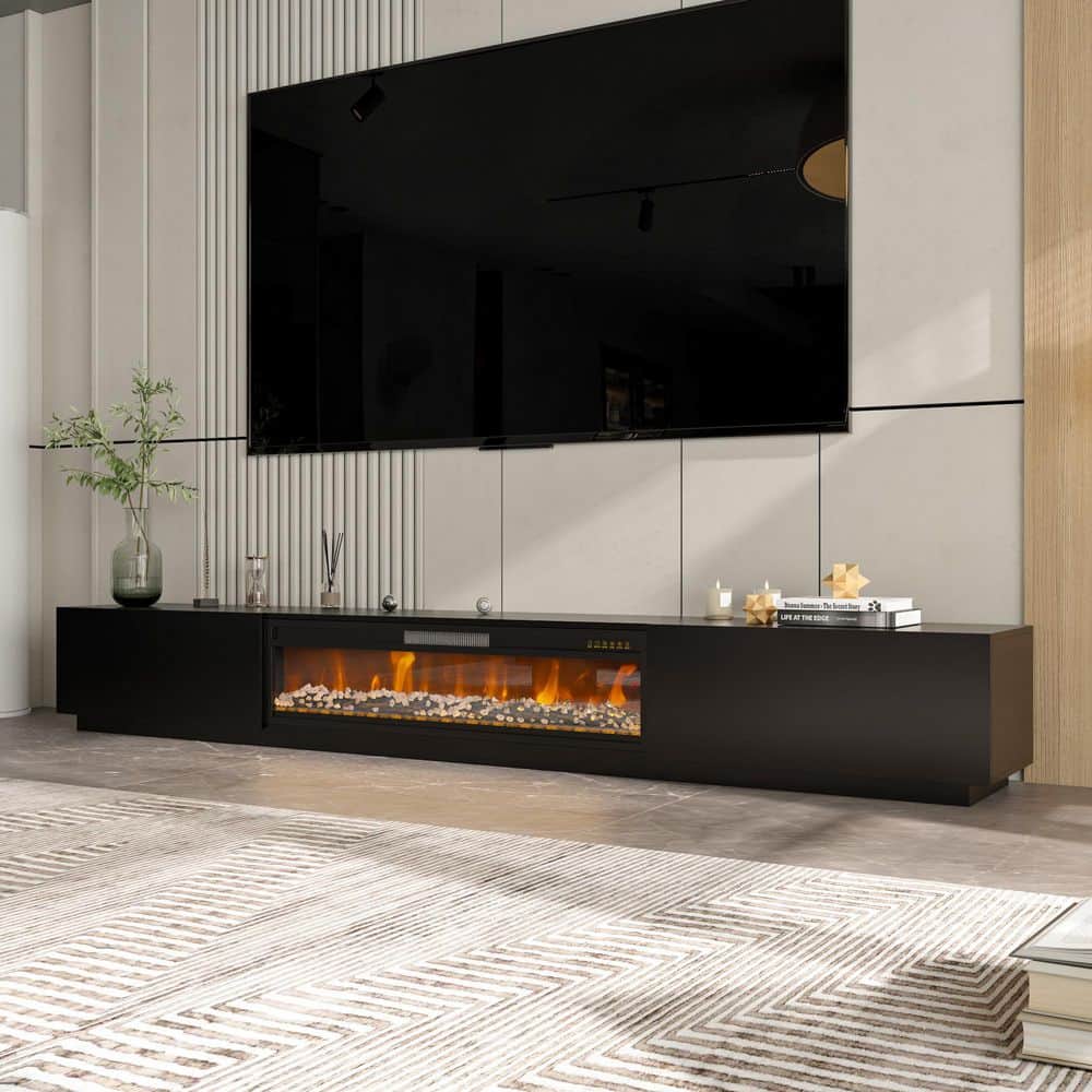 FUFU&GAGA 109.4 in. W Freestanding Electric Fireplace TV Stand Media ...
