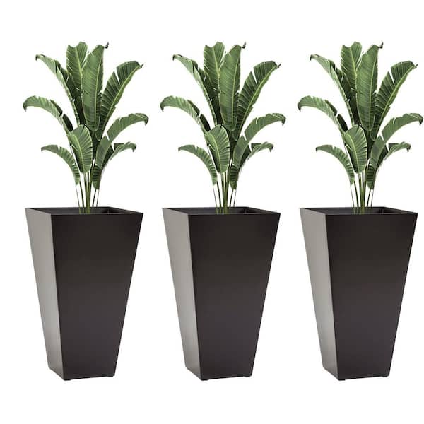 ESILOO 28 in. Tall Square Plastic Planters (Set of 3)-Outdoor/Indoor ...