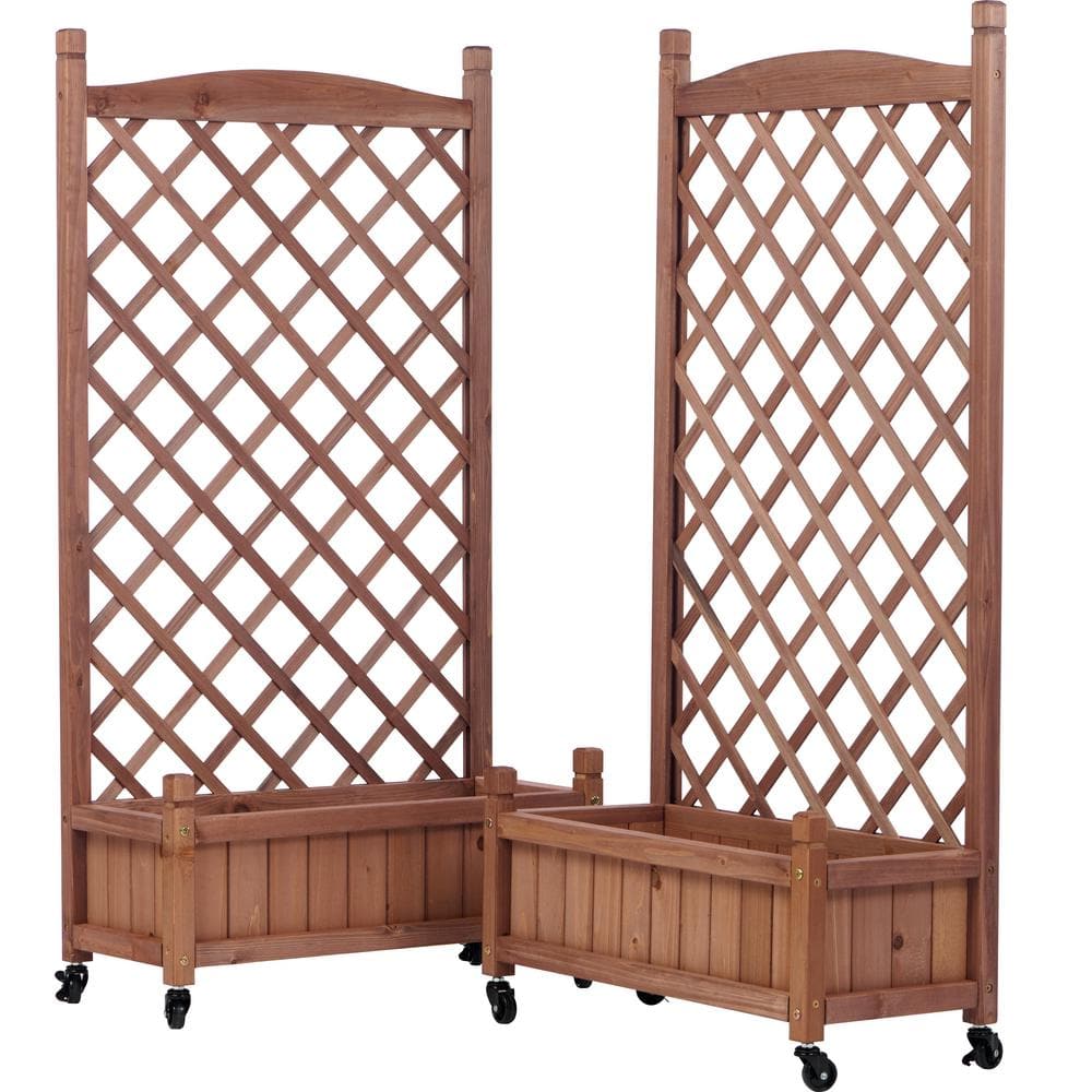 Zeus & Ruta 2-Piece Brown Wood Raised Garden Bed with Trellies, Outdoor ...