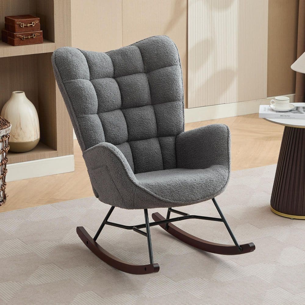 JEAREY Modern Rocking Chair Nursery, Upholstered Rocker with High ...