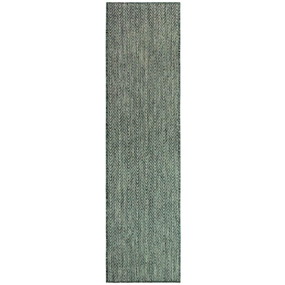 Nourison Horizon Green 2 ft. x 6 ft. Indoor/Outdoor Geometric ...