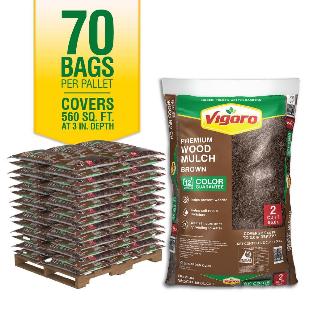 Vigoro 2 cu. ft. Premium Brown Wood Shredded Bagged Mulch (Pallet of 70 ...