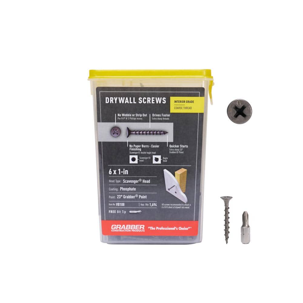 Grabber #6 x 1 in Phillips Scavenger Head Coarse Thread Drywall Screw ...