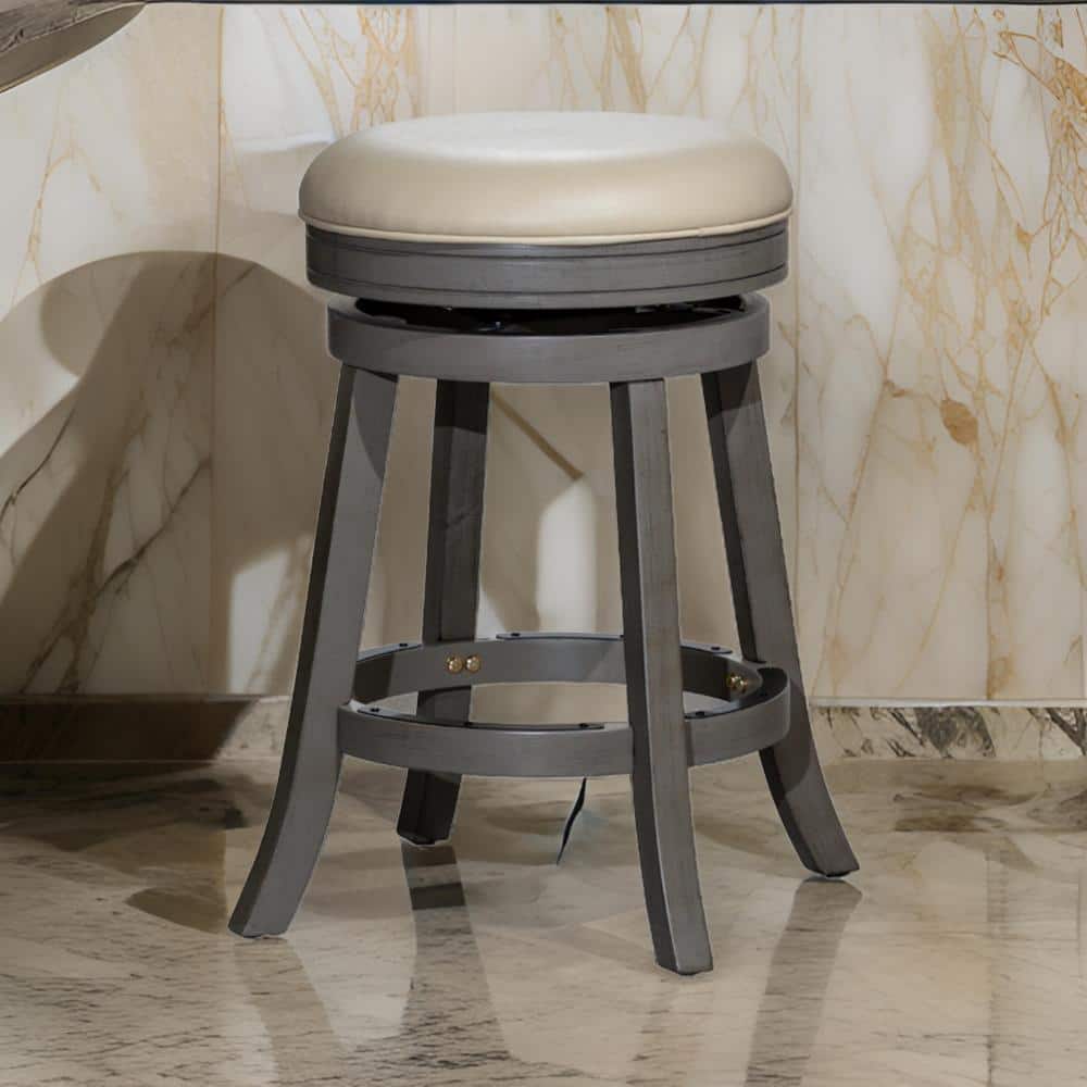 Benjara 24 in. Gray and Black Backless Wood Frame Bar Stool with ...