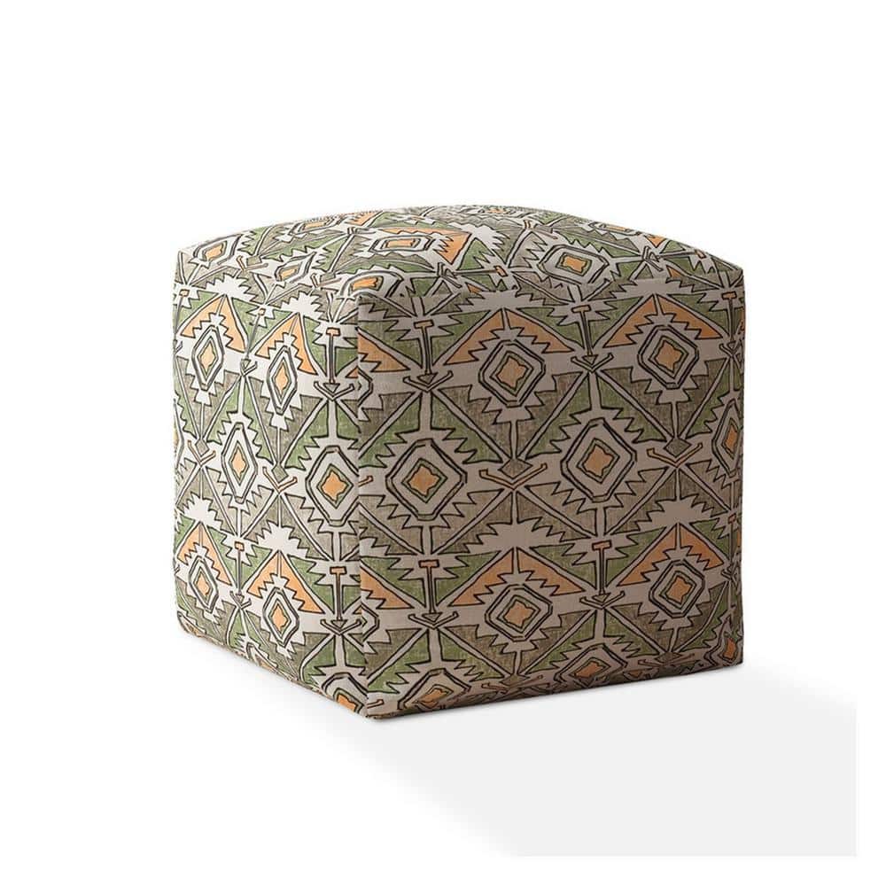 Reviews for HomeRoots Charlie Orange And Green Cotton Square Pouf Cover ...