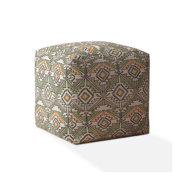 Reviews for HomeRoots Charlie Orange And Green Cotton Square Pouf Cover ...