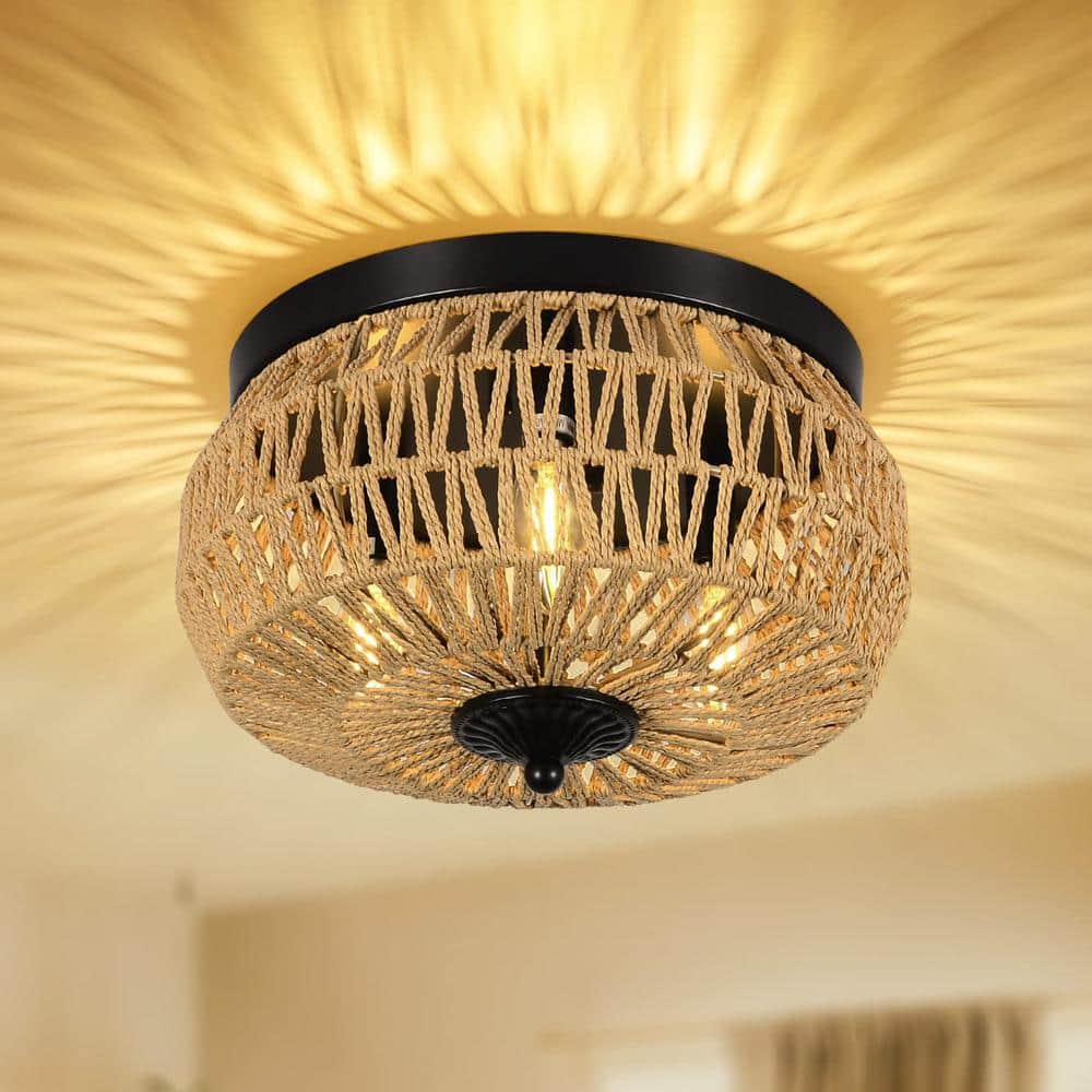 Sunpez 12.6 in. Rattan Light Fixtures Ceiling Mount, No Bulbs Included ...