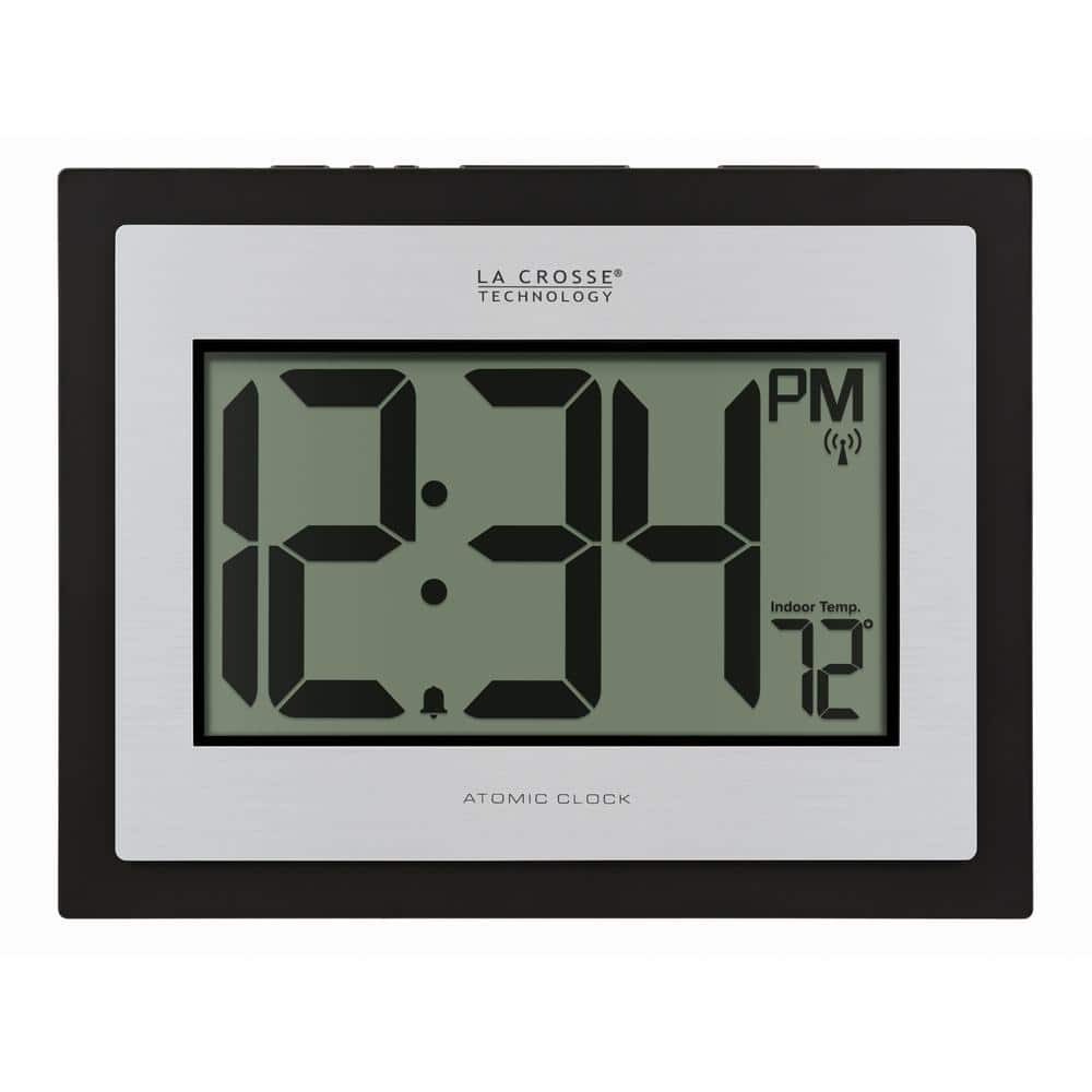 La Crosse Technology Atomic Digital Black/Silver Clock with Indoor ...