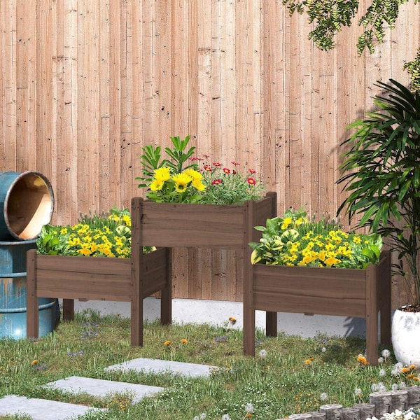 FIROMO Coffee Color Outdoor Garden Wood Raised Beds with Drainage Holes ...