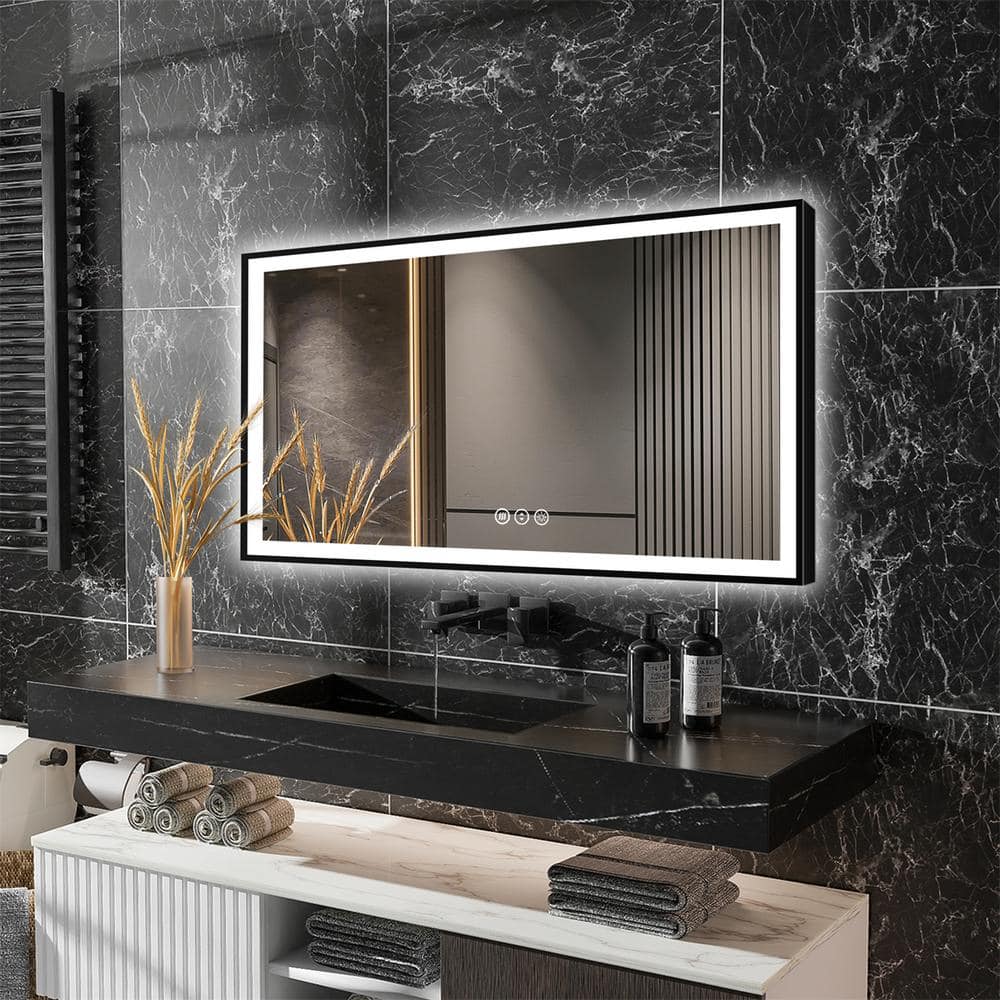 ExBrite LumiCont 55 in. W x 30 in. H Large Rectangular Black Framed ...