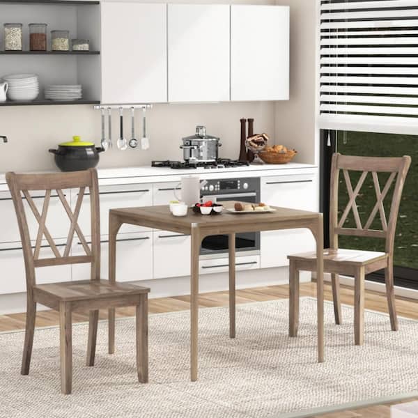 Clihome Farmhouse Rubber Wood Brown Dining Chairs with High Back ...