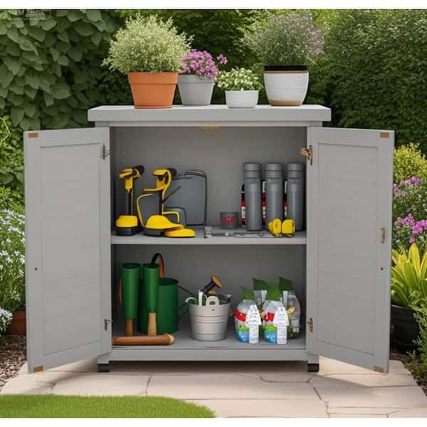 Otryad 32 in. W x 31 in. H Grey Wood Potting Bench, Outdoor Storage ...