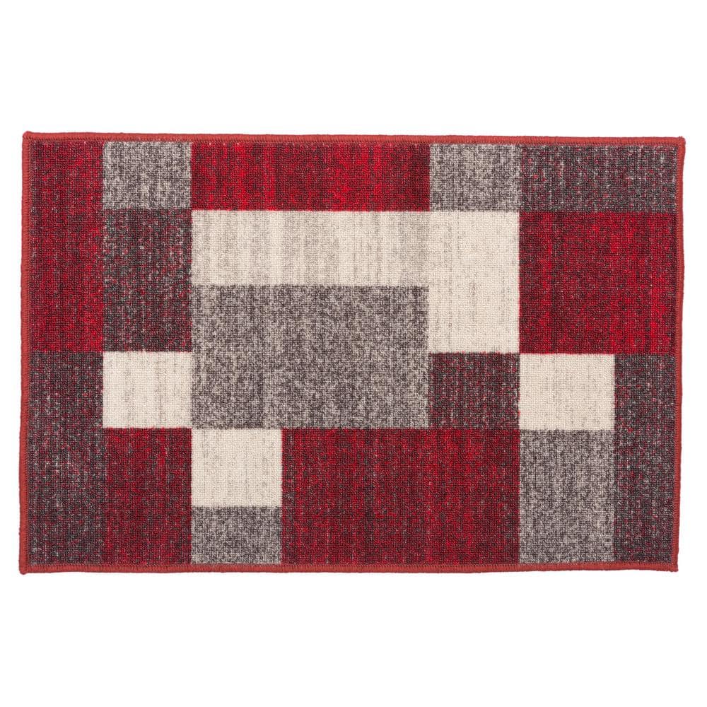 World Rug Gallery Geometric Boxes Design Non-Slip (Non-Skid) Red 1 ft ...