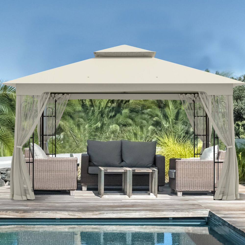 EAGLE PEAK 13 ft. W x 11 ft. D Double Roof Outdoor Patio Gazebo with ...
