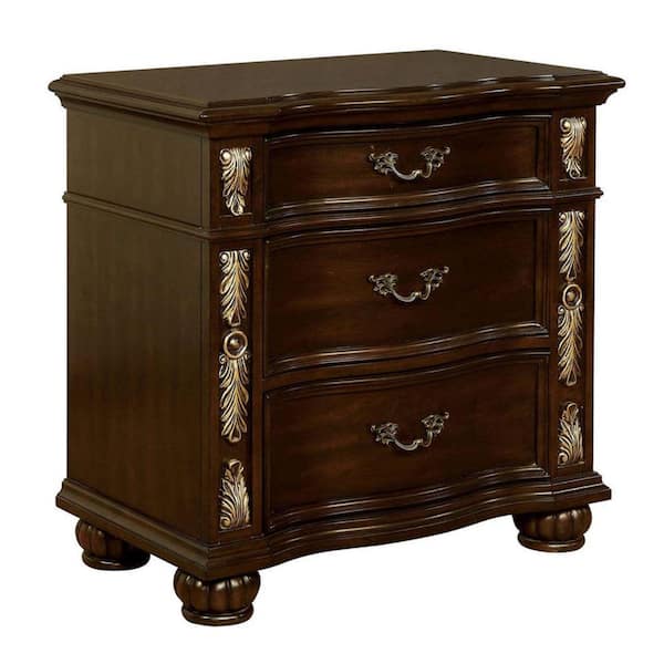 Benjara 18 in. 3-Drawer Brown Wooden Nightstand BM233789 - The Home Depot
