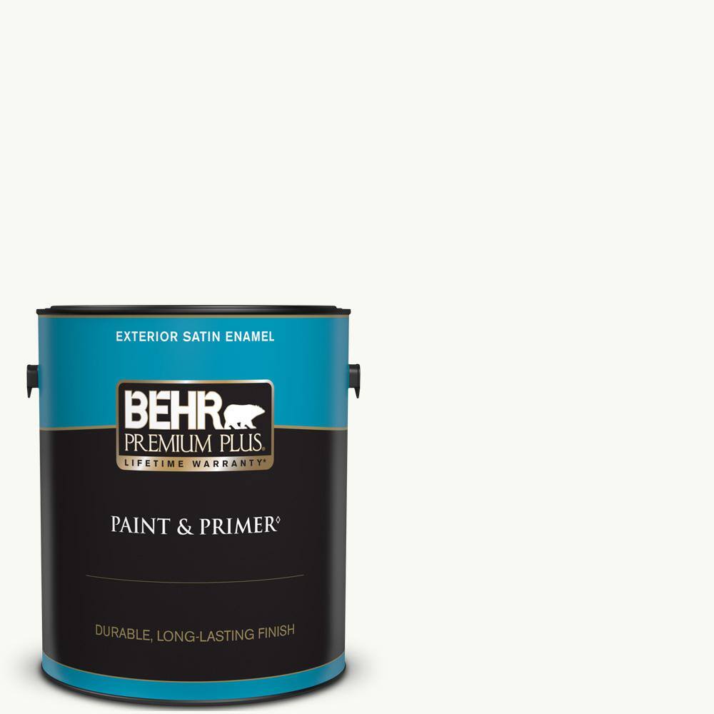 BEHR PREMIUM PLUS 1 gal. #PR-W15 Ultra Pure White Satin Enamel Exterior ...