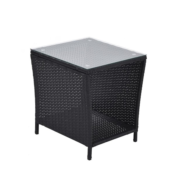 COOLSHARK Outdoor Rattan Coffee Table with Storage Shelf, Wicker Side ...