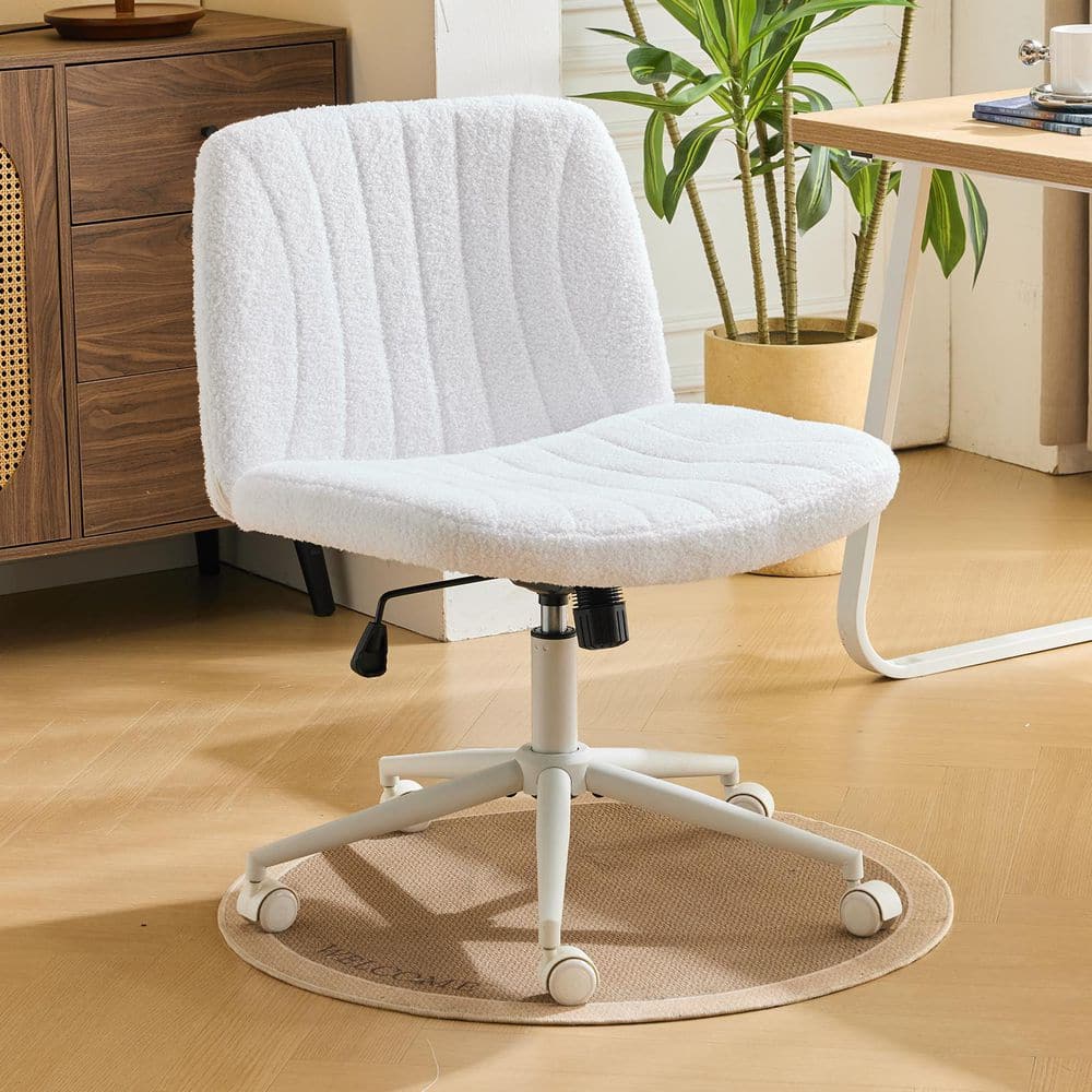 Karl home Teddy Fleece Fabric Cross-Legged Seat Task Chair in White ...