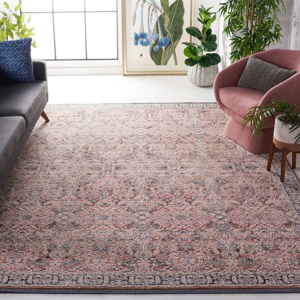 SAFAVIEH Vivaldi 7 ft. x 7 ft. Navy/Rust Distressed Border Square Area ...