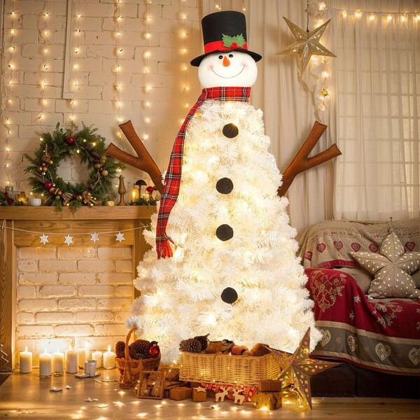 4 ft. White PVC Pre-lit Artificial Christmas Tree with LED Lights and ...