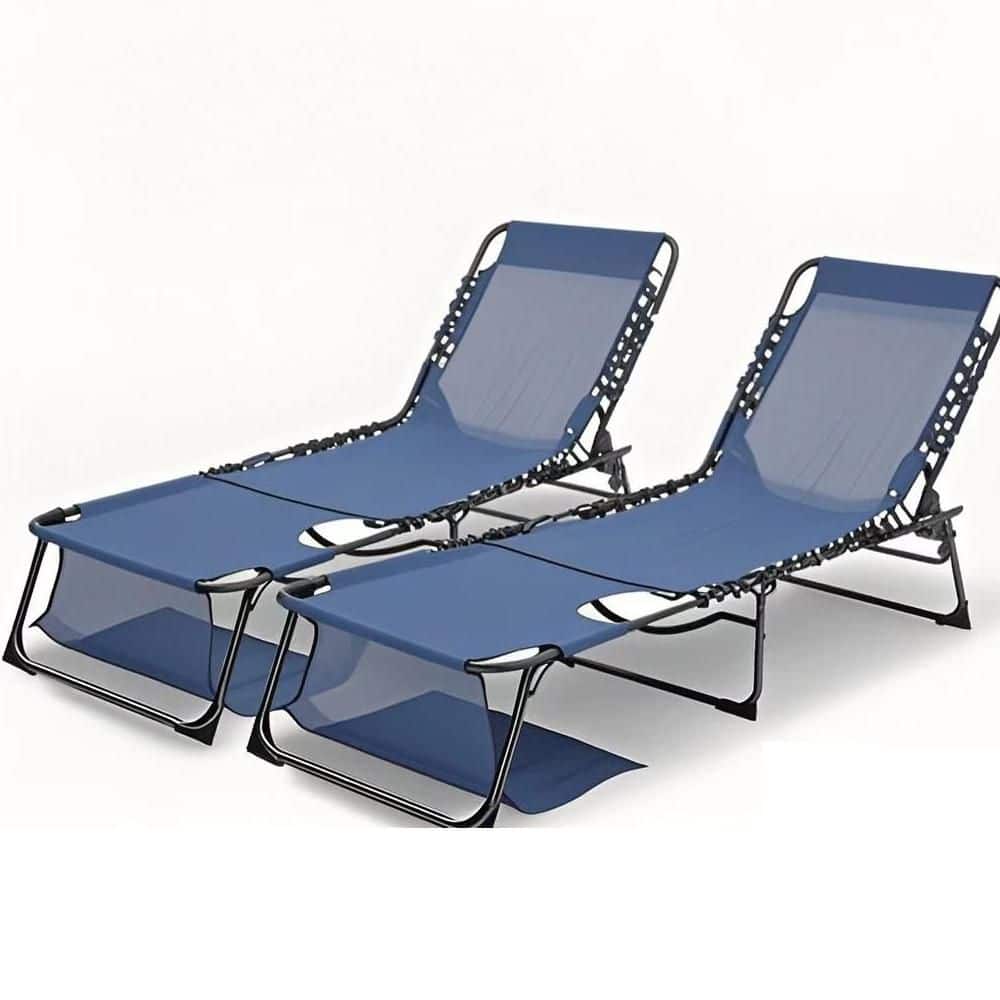 2-Pieces Blue Outdoor Chaise Lounge Chair w/ 5-Position Folding ...
