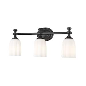 Grayson 23 in. 3-Light Matte Black Vanity Light with Clear Etched Opal ...