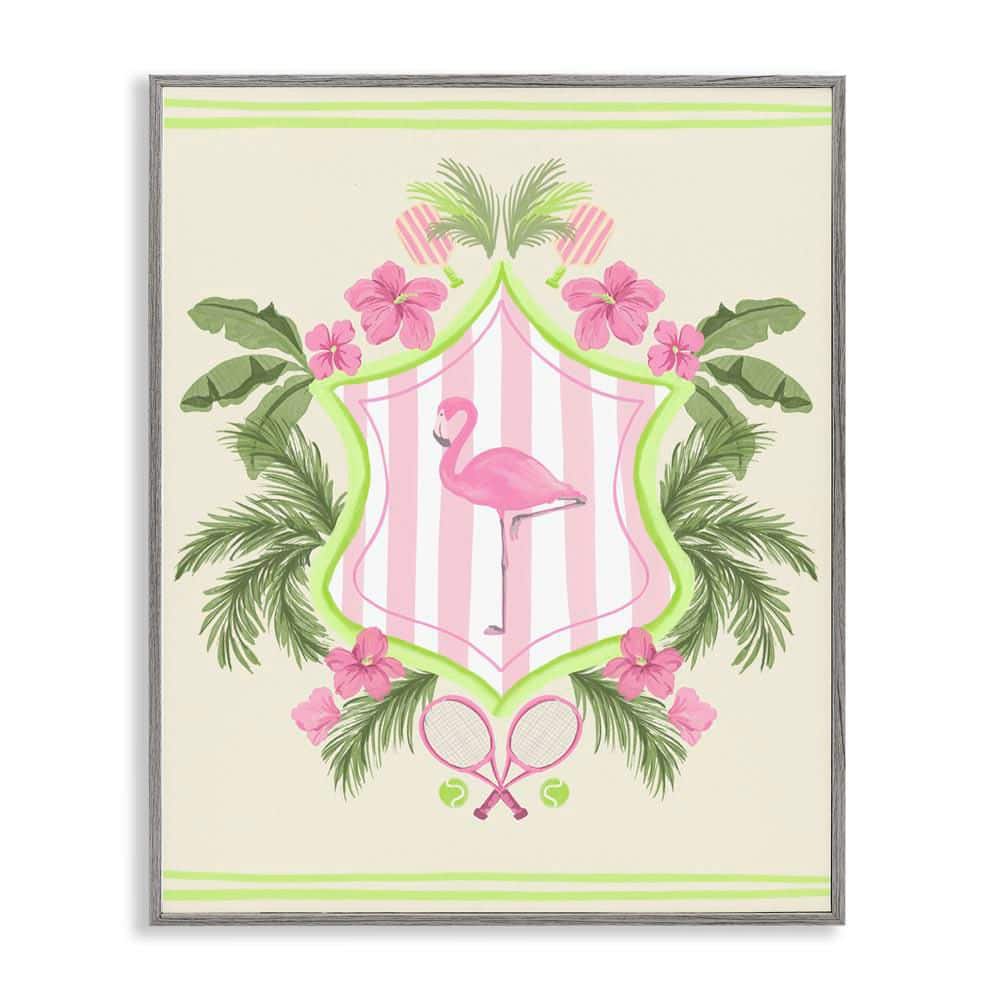 Stupell Industries Palm Beach Flamingo Emblem by Kate Eldridge Gray Framed Sports Giclee Art ...