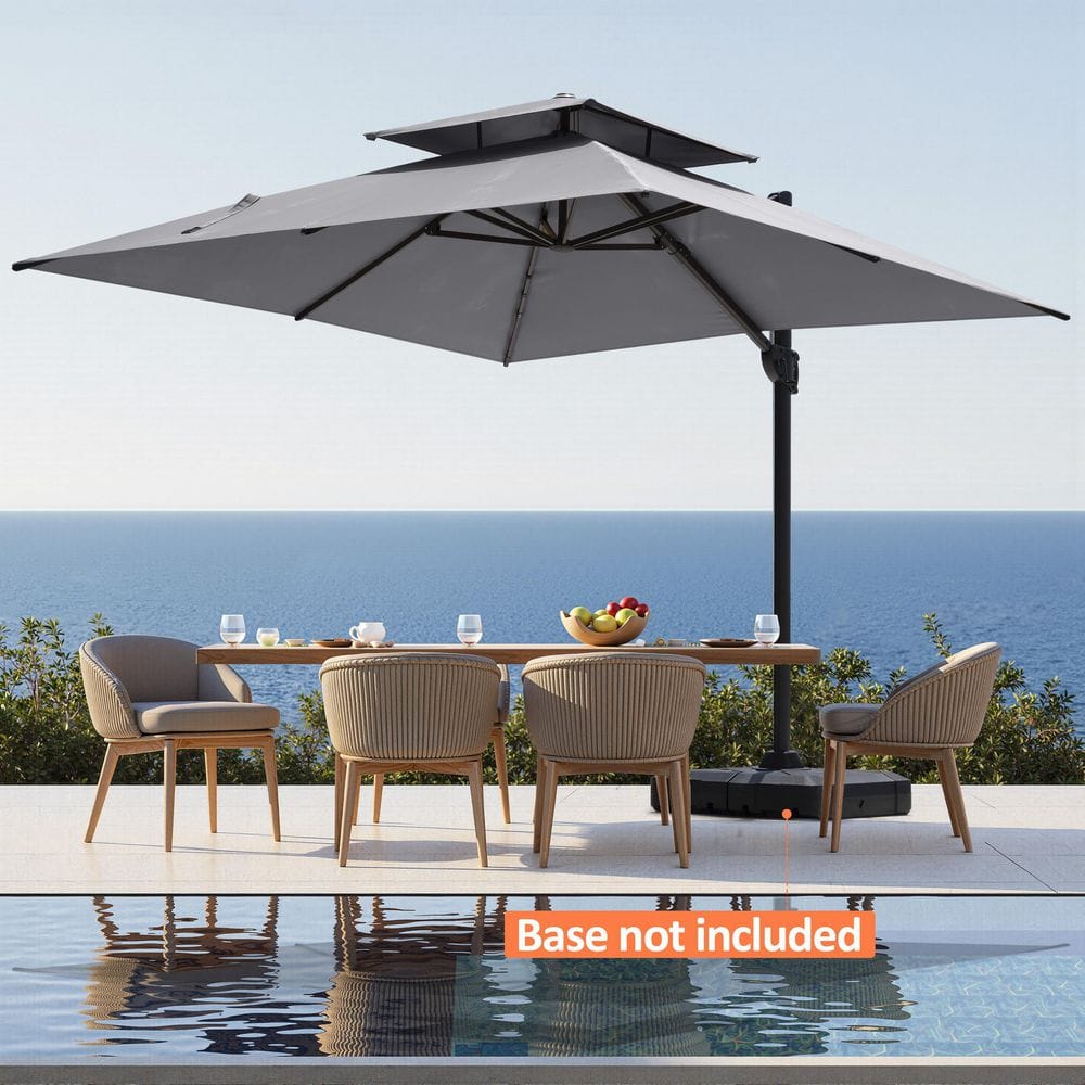 Pellebant 10 ft. Square 2-Tier Top 360° Rotation Aluminum Cantilever ...