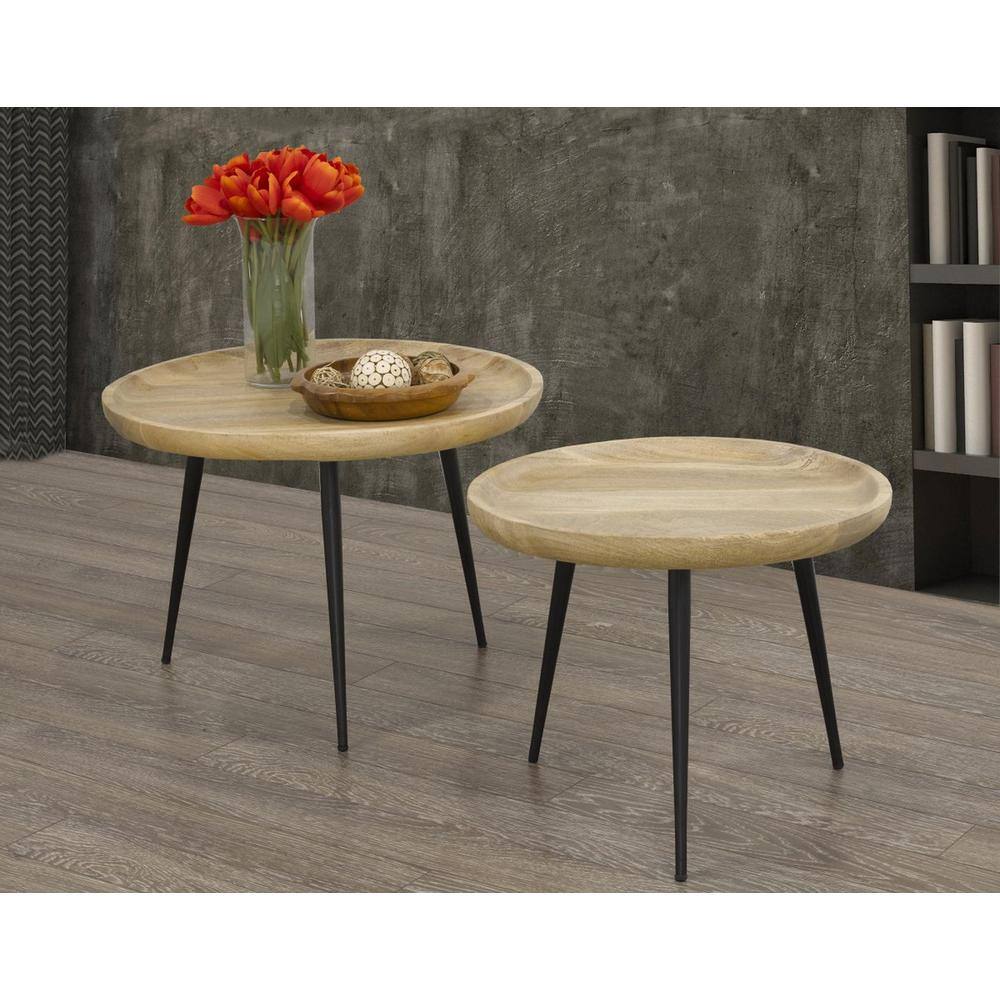23.5 in. Light Oak and Black Round Wood Coffee Table with 2-Pieces 1527 ...