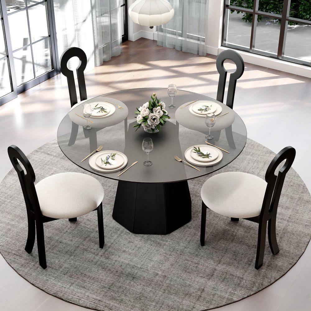 Have a question about Magic Home Modern 53.15 in. Black Round Tempered ...