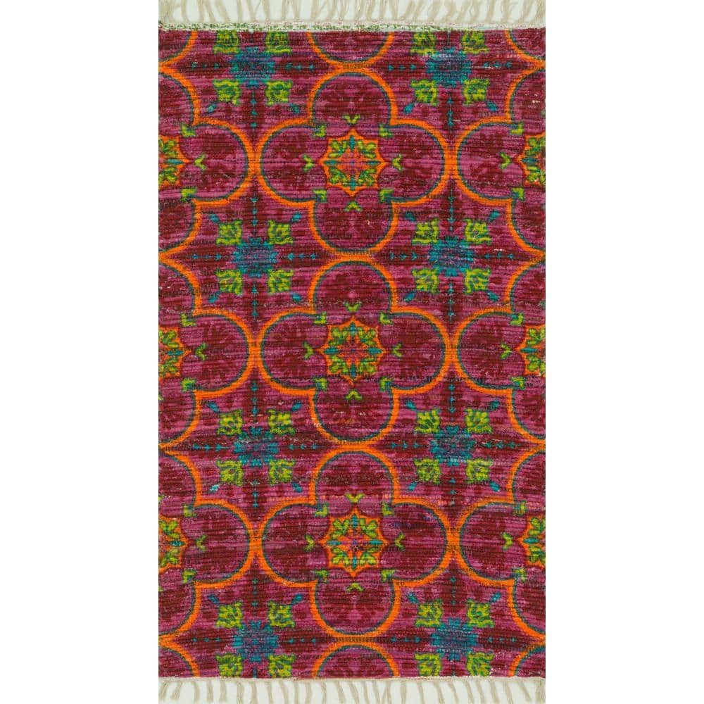 Loloi Rugs Aria Lifestyle Collection Berry/Multi 1 ft. 8 in. x 3 ft ...