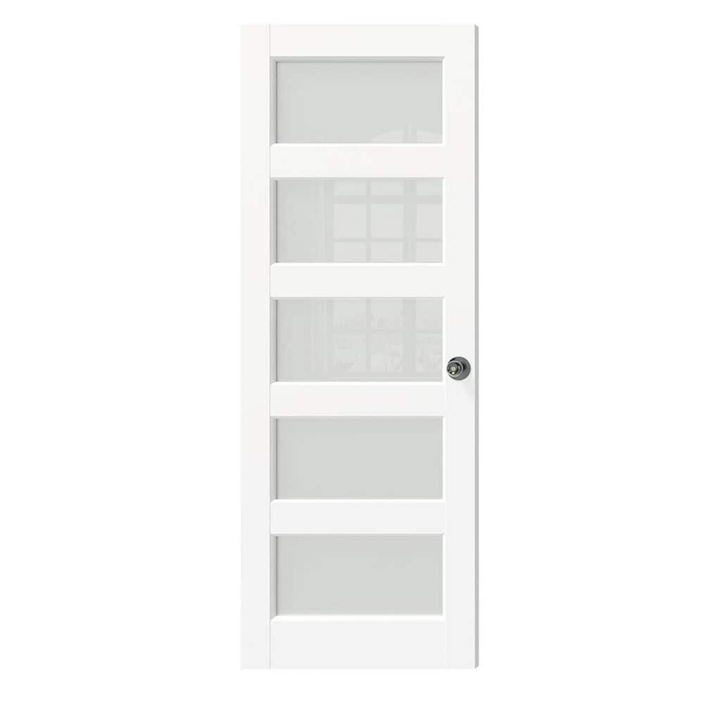 TENONER 32 in. x 80 in. MDF Composite, Primed, White, 5 Lite, Frosted ...