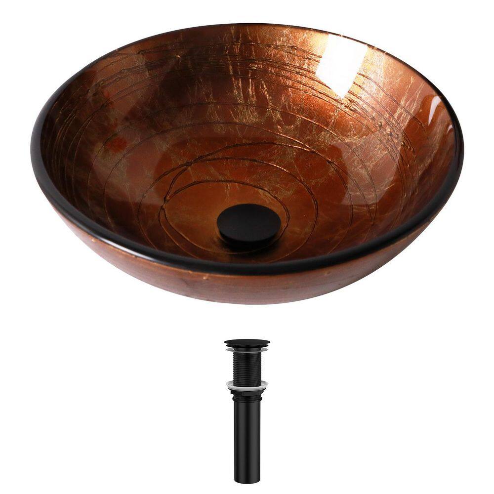 Kichae 16-1/2 in Round Vessel Bathroom Sink in Copper Brown Glass with ...