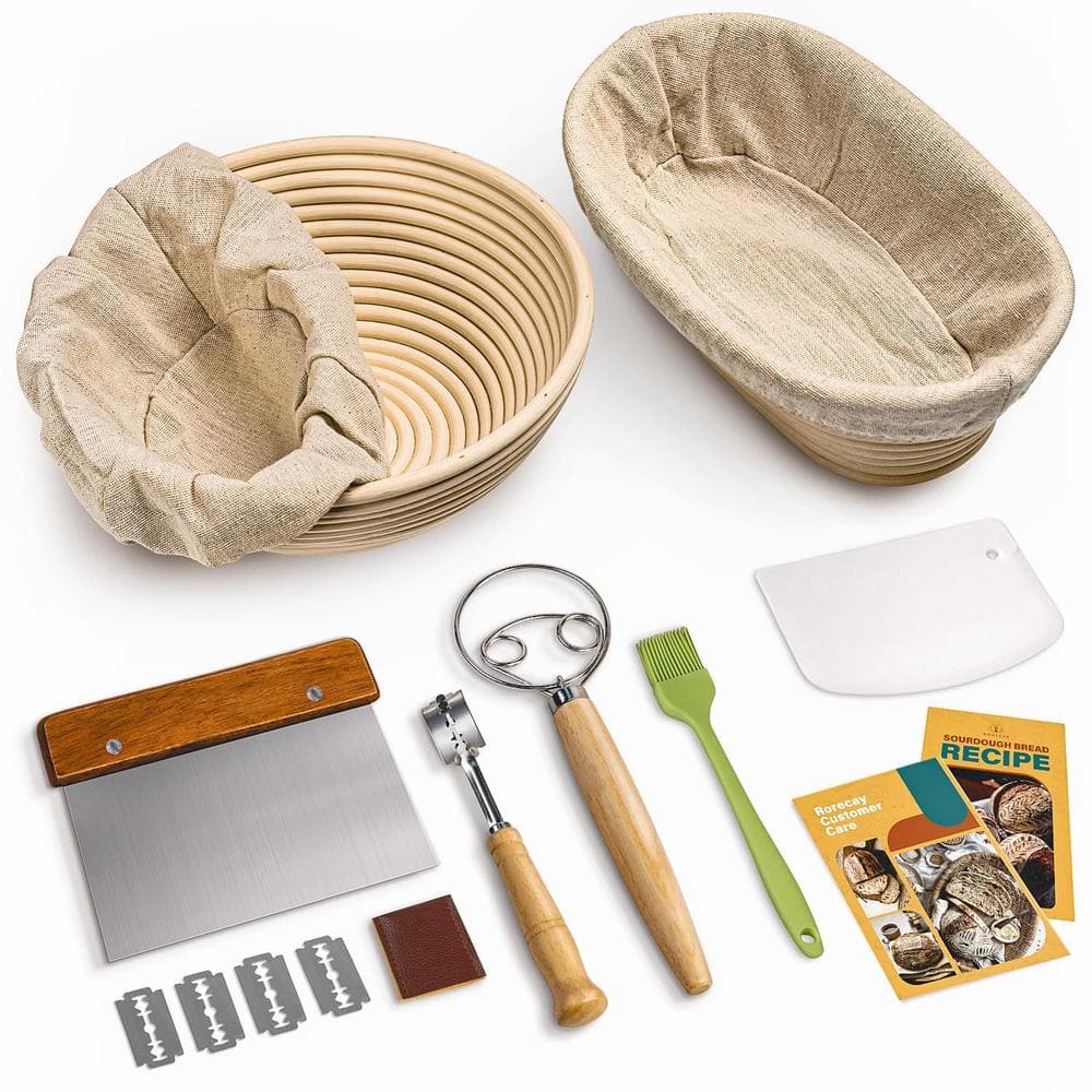 Numhew Bread Banneton Proofing Basket Set with 9 in. Round and 10 in ...