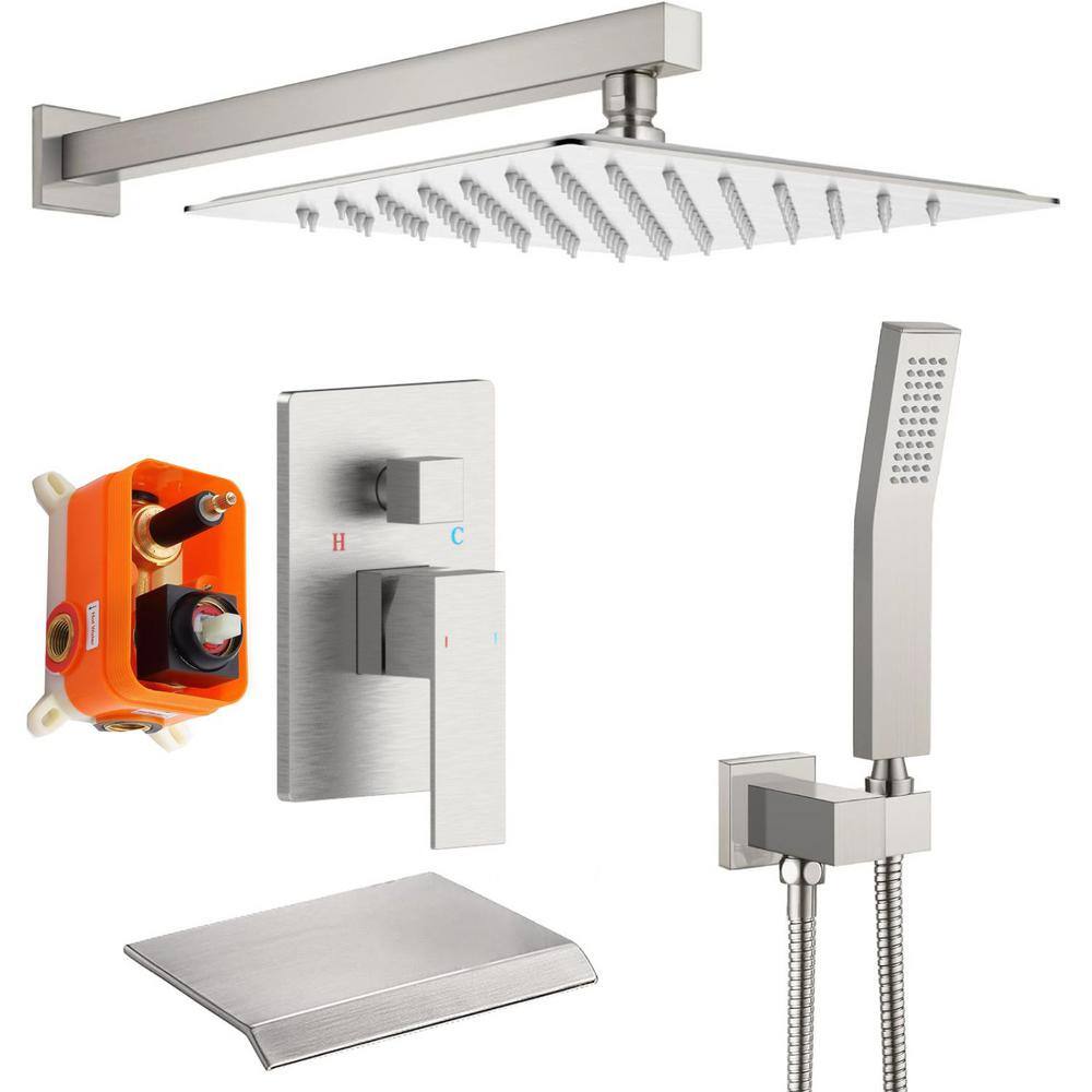 waterpar 1-Spray Square Shower System Fixed Shower Head and Tub Faucet ...