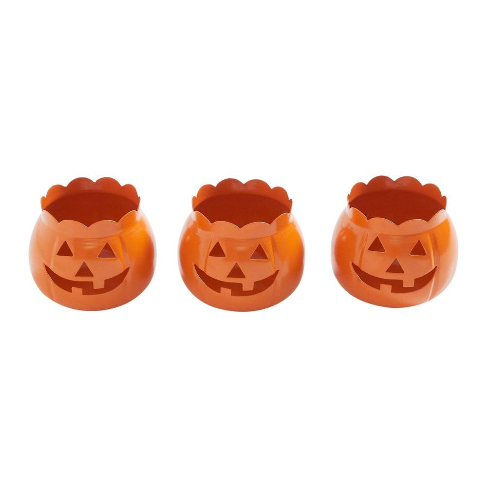 VHC BRANDS 3 in. Orange Jack-O-Lantern Halloween Candle Holder (Set of ...