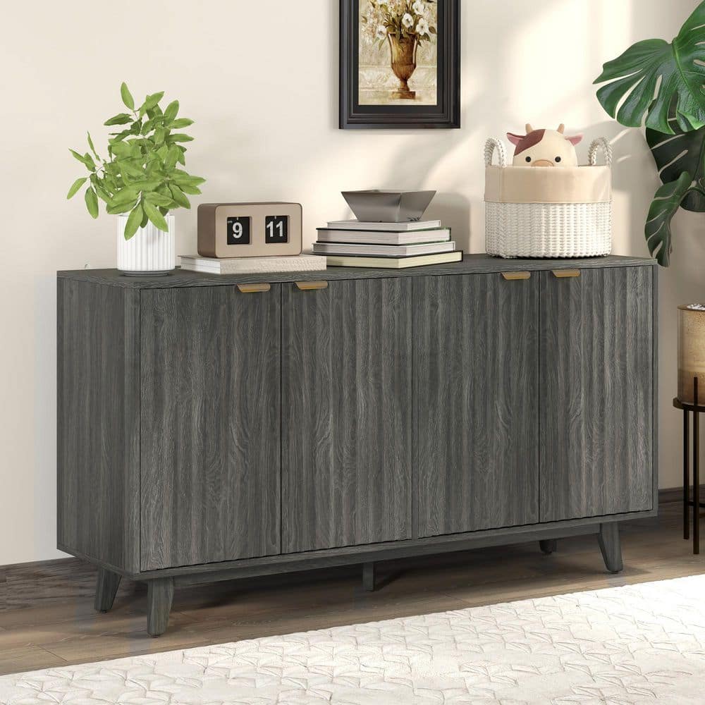 HOMCOM Dark Gray Particle Board 55.1 in. Sideboard Storage Cabinet with ...