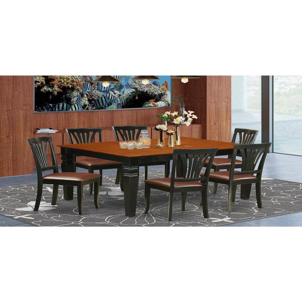 East West Furniture 7-Piece Black and Cherry Finish Solid Wood Top ...