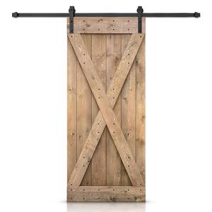 CALHOME 32 in. x 84 in. X Light Brown Stained DIY Wood Interior Sliding ...