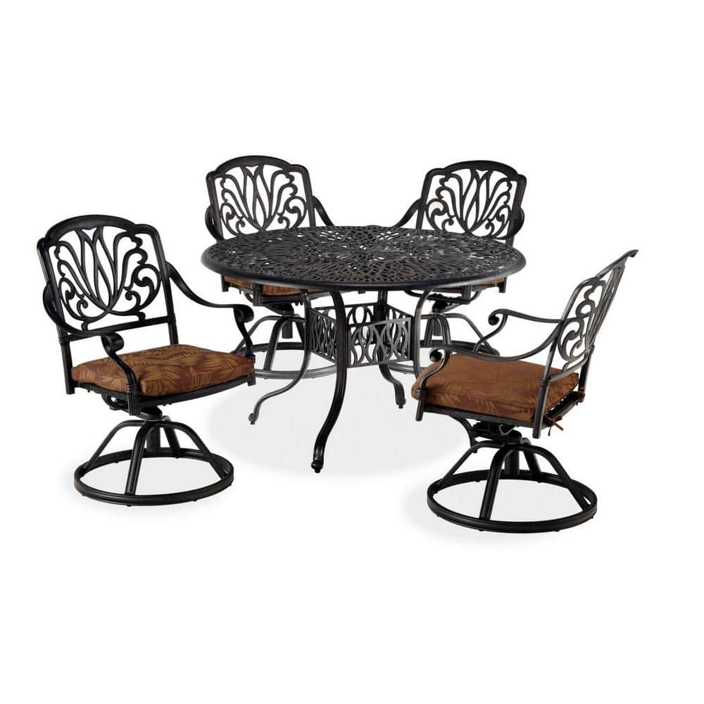 HOMESTYLES Capri Charcoal Gray 5-Piece Cast Aluminum Round Outdoor ...