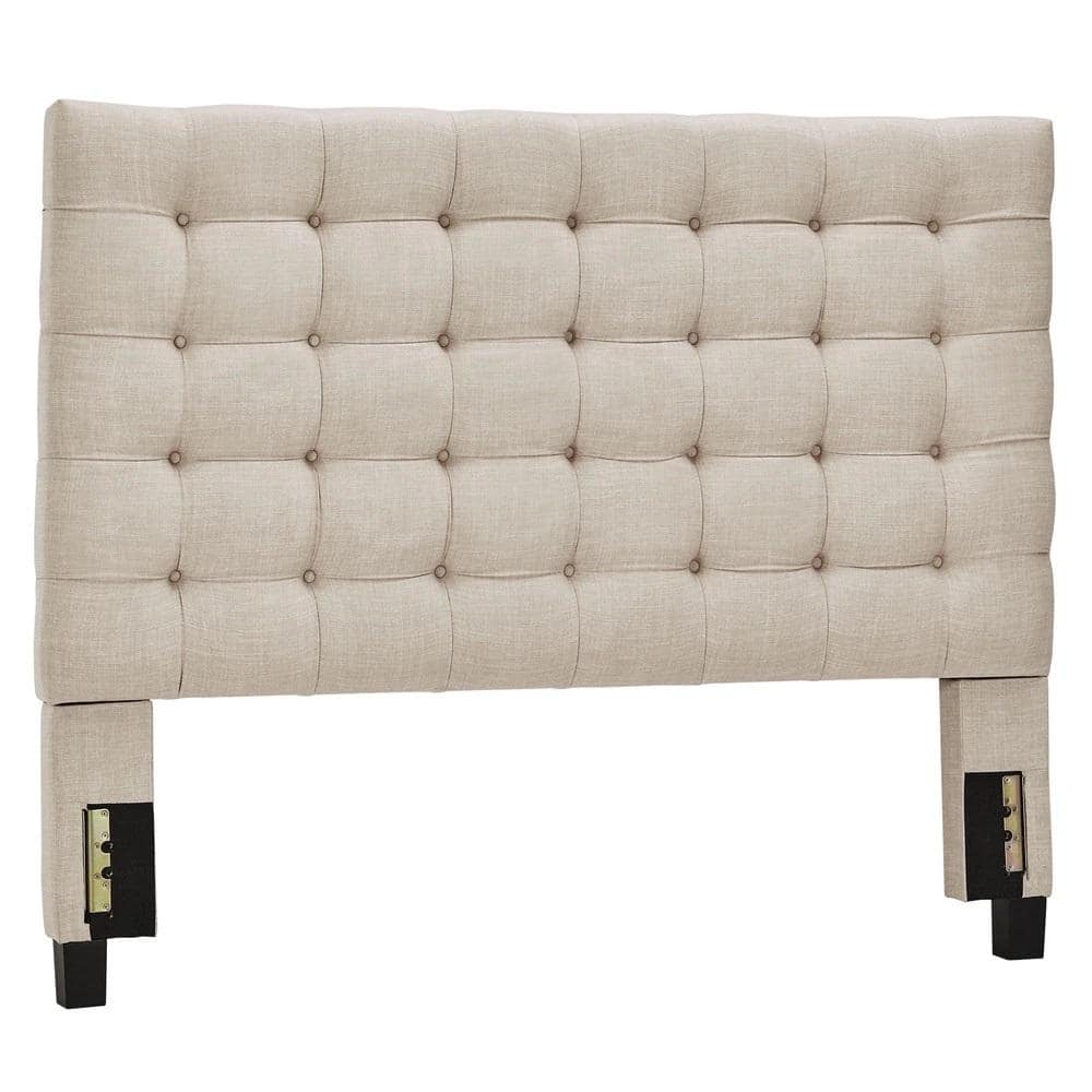 HomeSullivan Beige Button Tufted Linen Full Upholstered Headboard ...