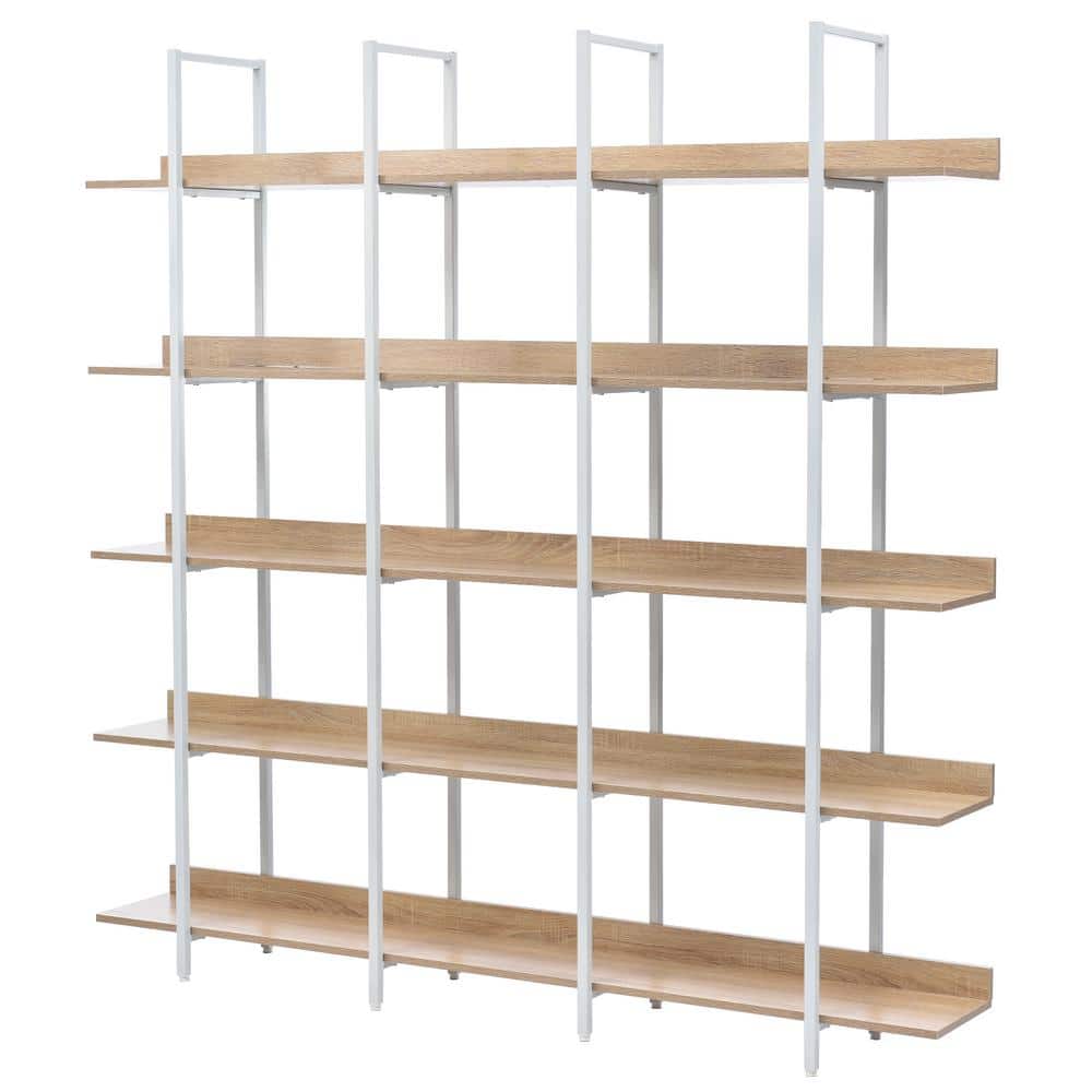 Tatahance Industrial Style 70.9 in. Wide White & Oak Finish 5 Shelf ...