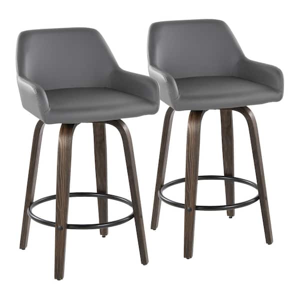 Lumisource Daniella 25.5 in. Grey Faux Leather, Walnut Glazed Wood and ...