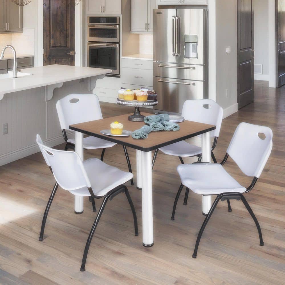Regency Kee 36 in. Noble Oak Square Breakroom Table Desk & 4 'M' Stack ...