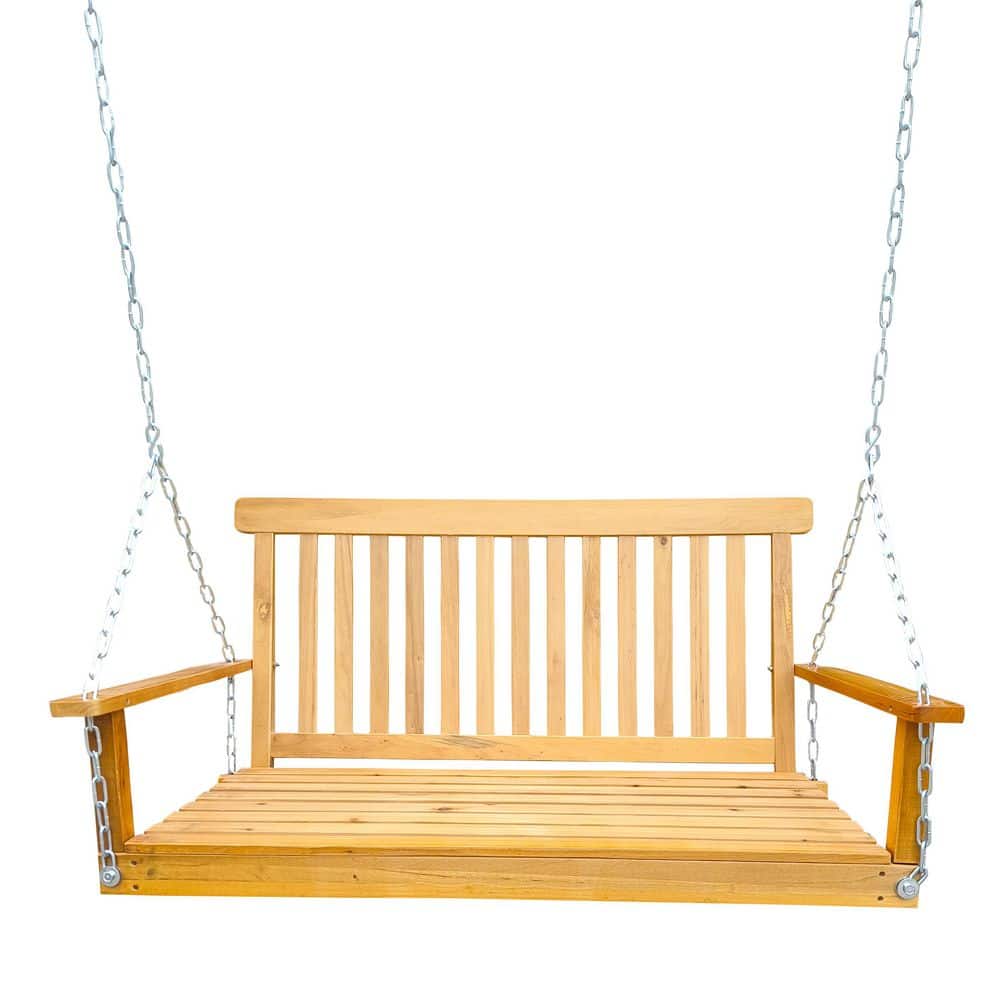 VAMOP 2-Person Wood Hanging Porch Swing with Swing Bench for Garden ...