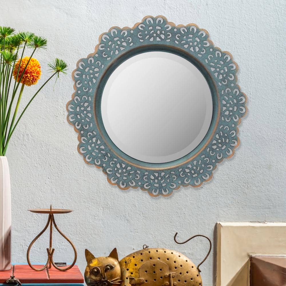 Stonebriar Collection Small Round Blue Casual Mirror (12.5 in. H x 12.5 ...
