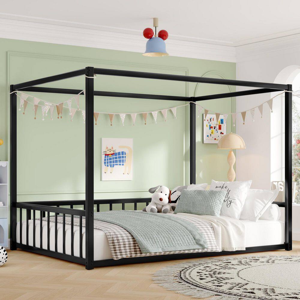 sumyeg Black Full Size Iron Double-Size Sunshade Floor Bed Frame SU-SR ...