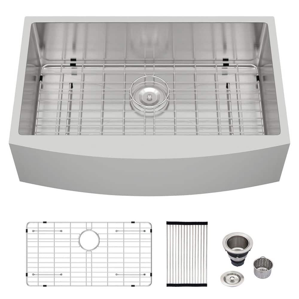 Logmey 18-Gauge Stainless Steel 33 in. Single Bowl Farmhouse Apron ...