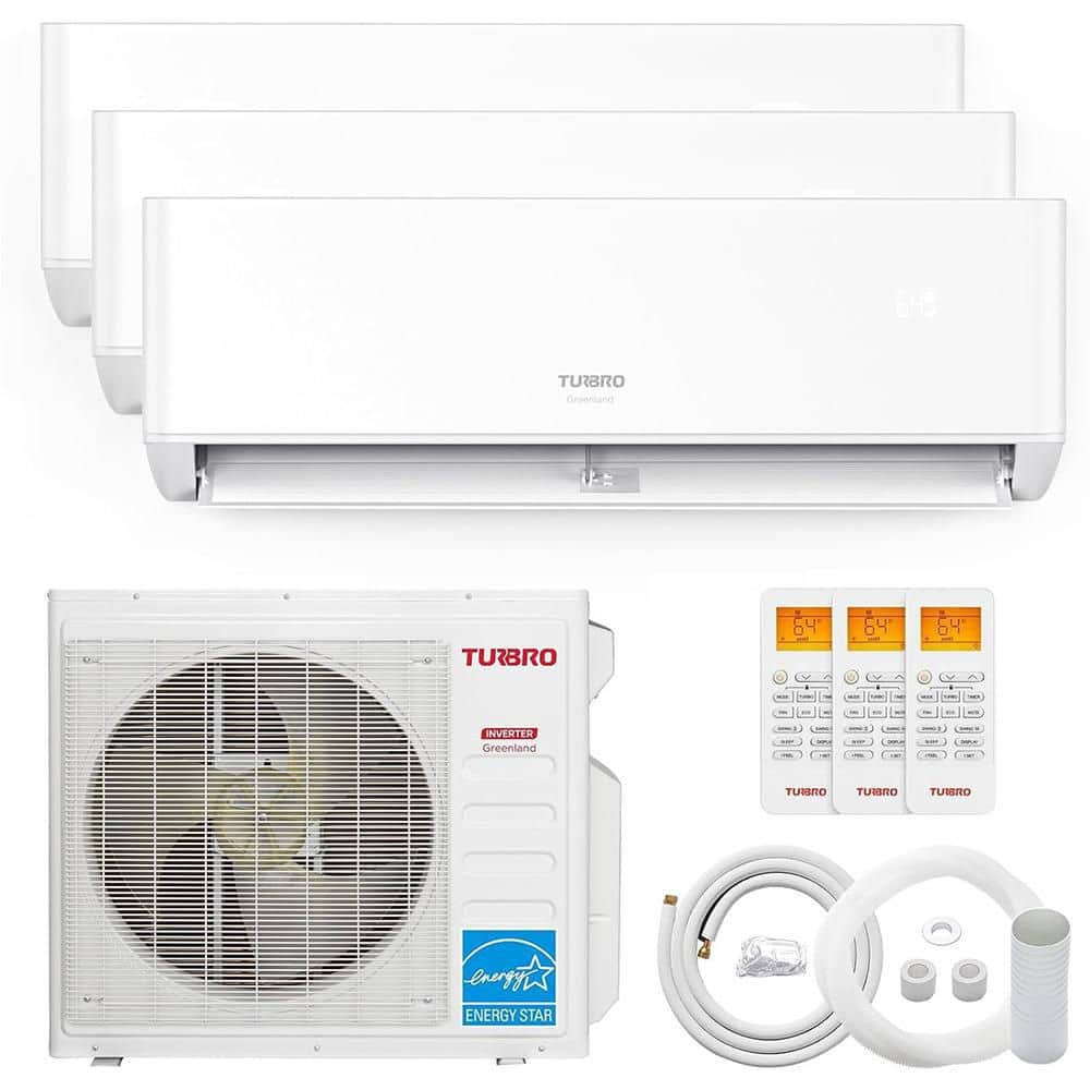 TURBRO 42,000 BTU 3 Zones 22 SEER2 Inverter Mini Split AC/Heating ...